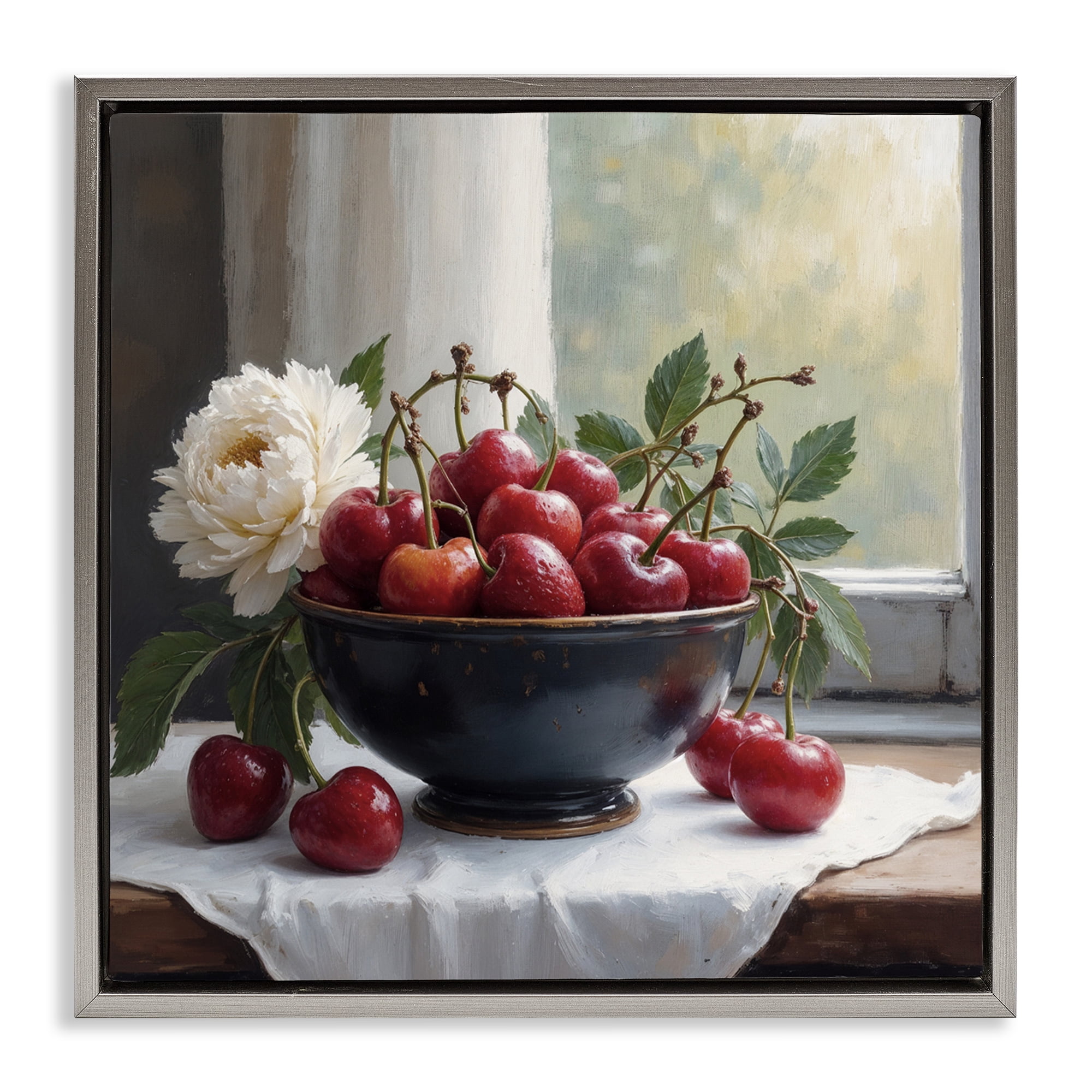Cherry & Blossom Still Life Gray Framed Floater Canvas Wall Art, design ...