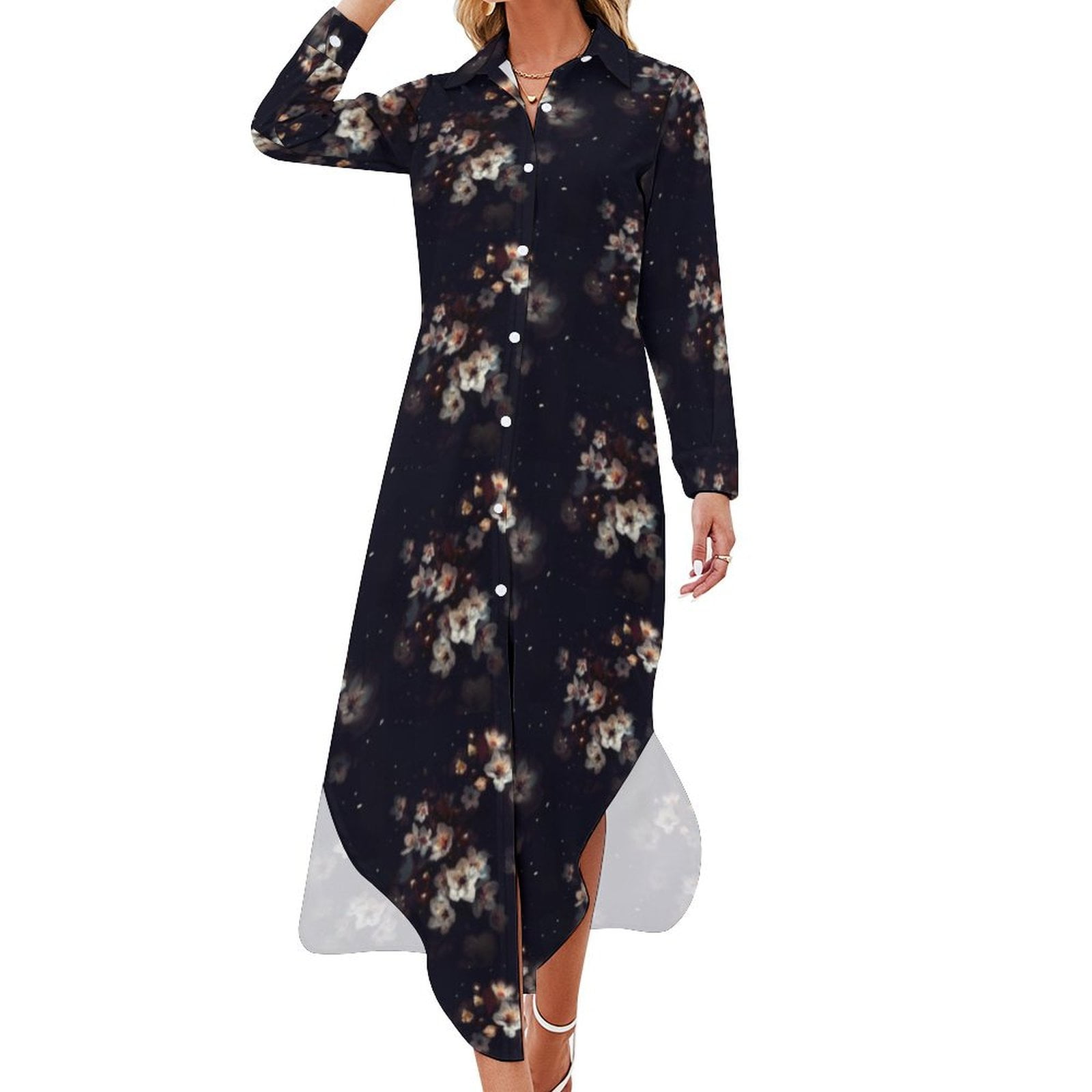 Cherry Blossom Storm Long Sleeved Shirt Dress Woman's evening dress ...