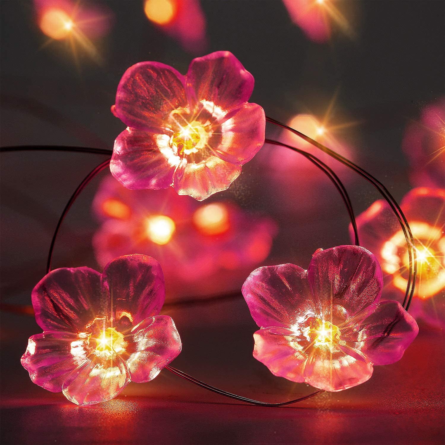 Cherry Blossom String Lights 3D Flower 10ft 30 LEDs Lights Battery ...