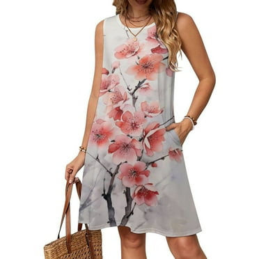 Cute Swan Pattern Summer Spring Dress Women Sleeveless Casual Ladies ...