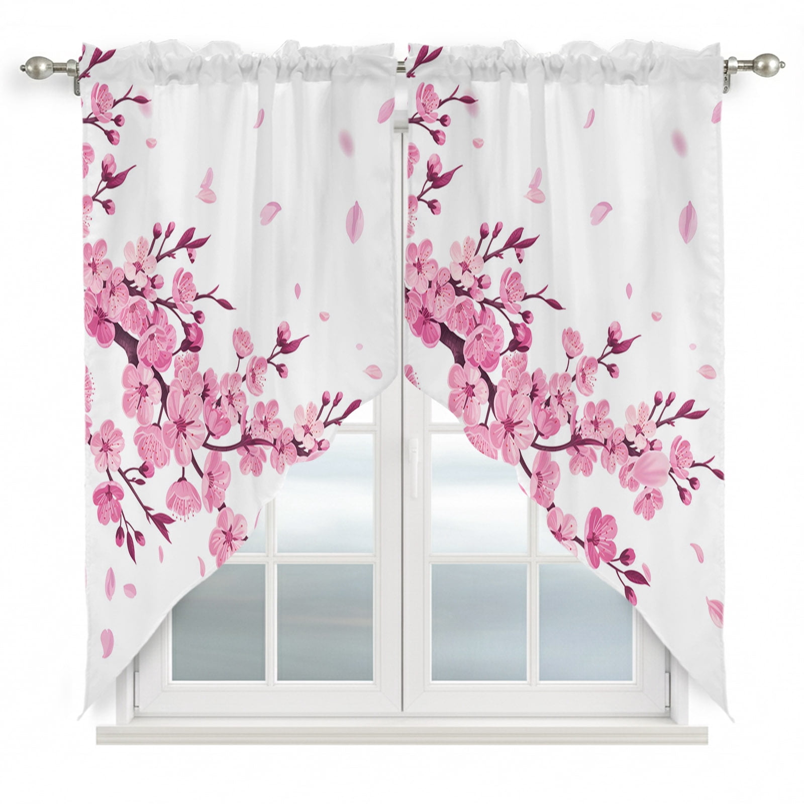 Cherry Blossom Swag Curtain Valance for Window 2 Panels Spring Pink ...