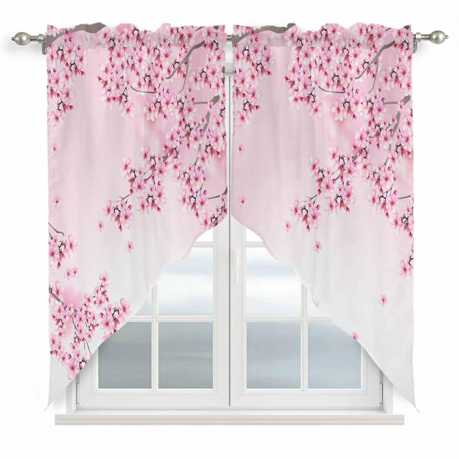 Cherry Blossom Swag Curtain Valances, Gradient Tree Pink Flower Plant ...