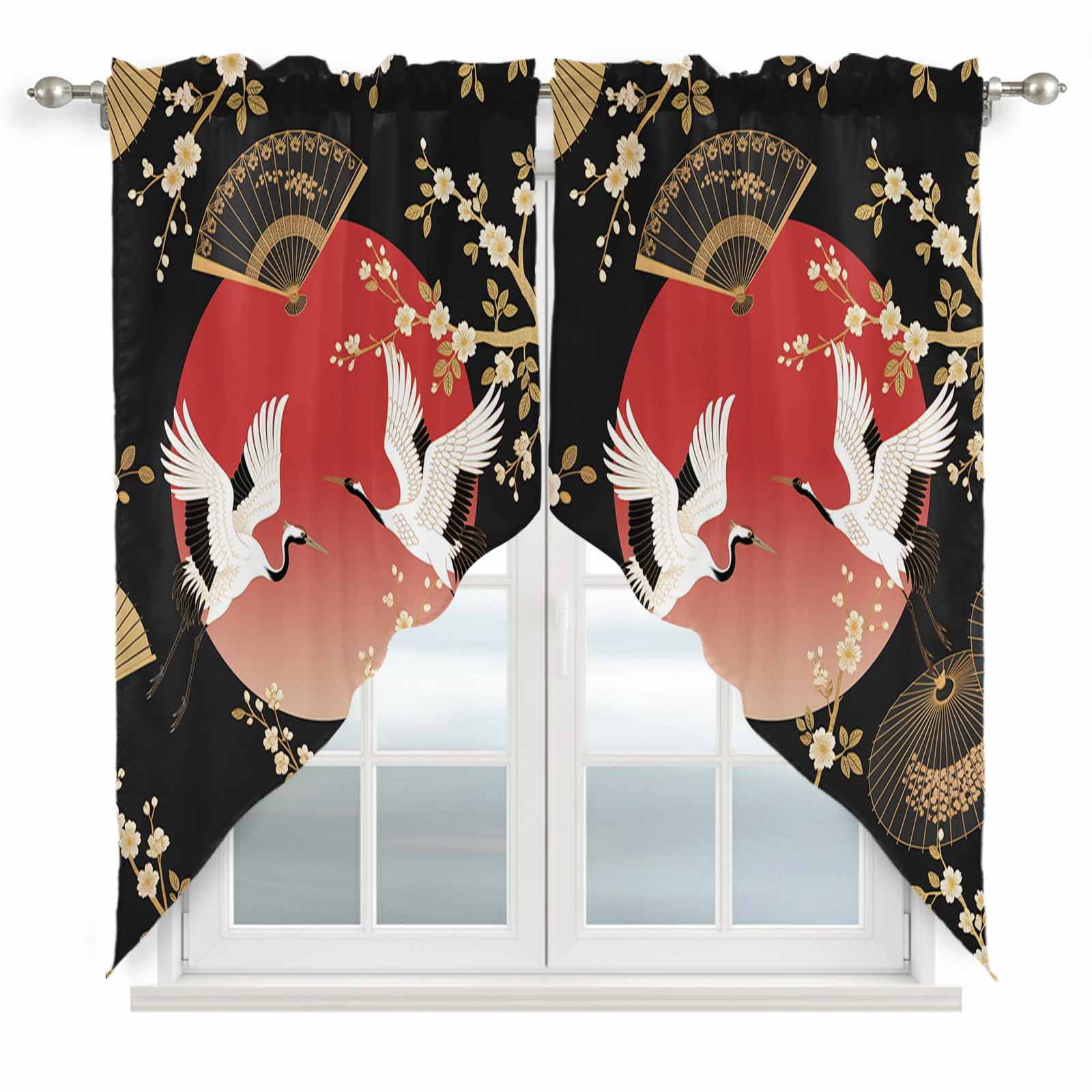 Cherry Blossom Swag Curtains Harmony Crane Red Moon Paper Fan Swag ...