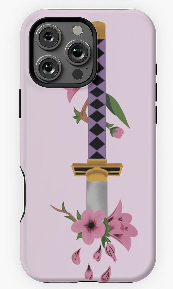 Cherry Blossom Sword Design Phone Case for iPhone 16 15 14 13 12 11 Pro ...