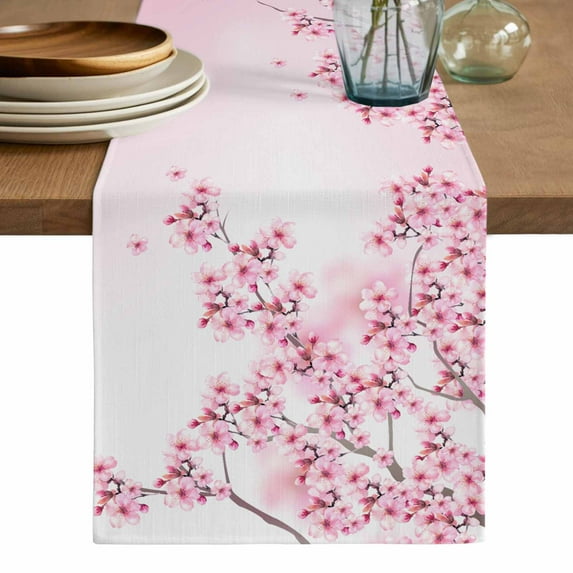 Cherry Blossom Table Runner, Gradient Tree Pink Flower Plant Washable ...
