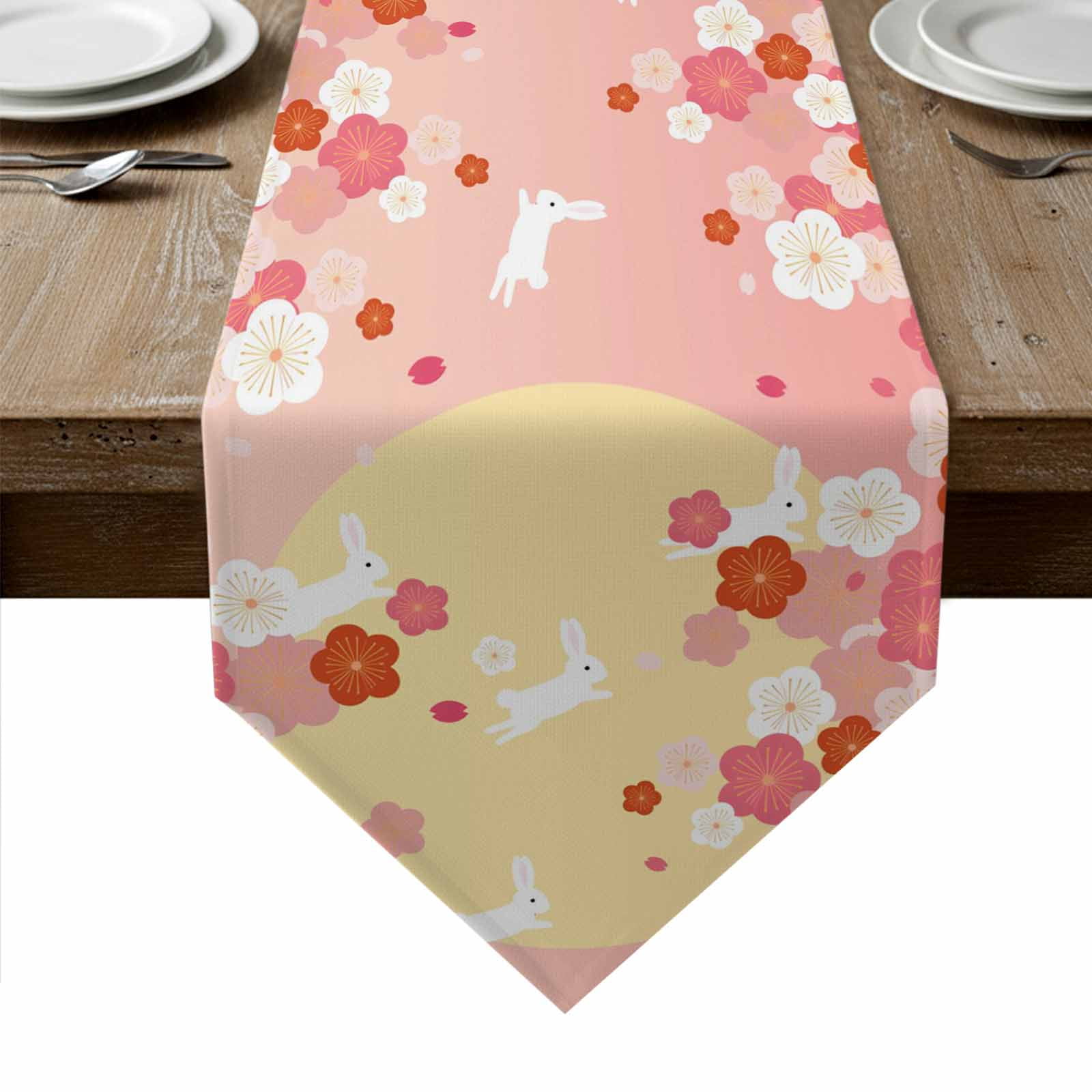 Cherry Blossom Table Runner Linen Burlap Table Runner 120 Inches Long ...