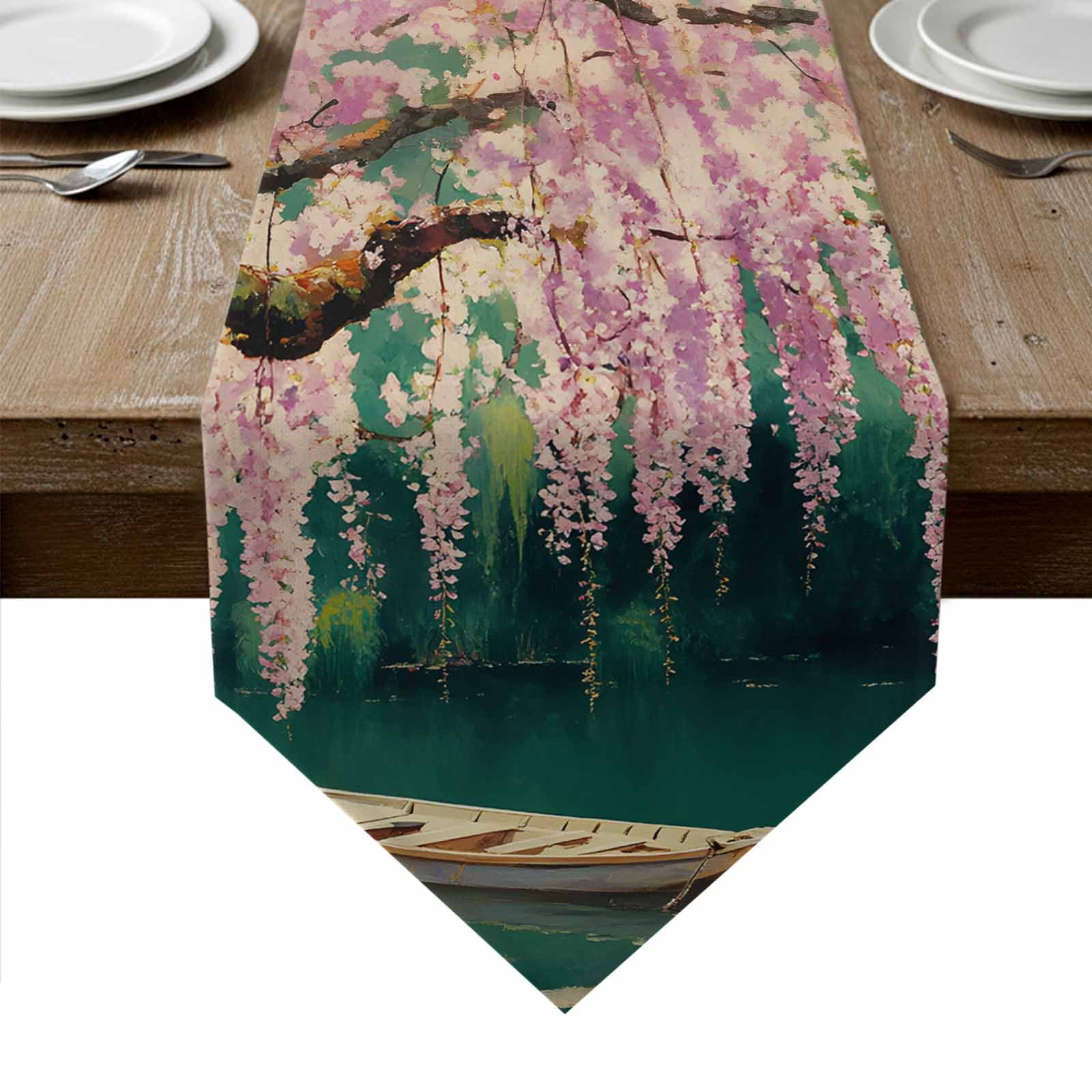 Cherry Blossom Table Runner Linen Burlap Table Runner 36 Inches Small ...