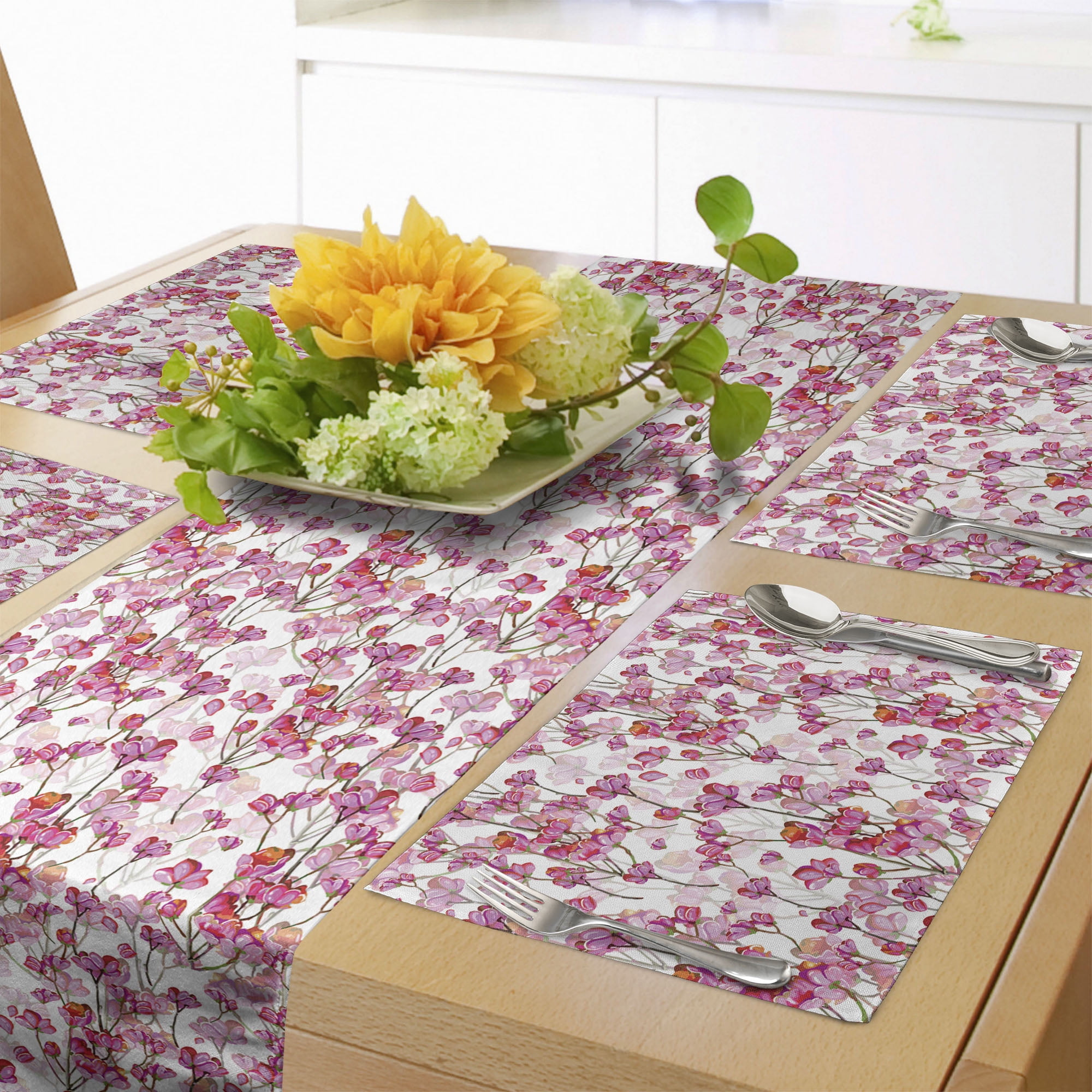 Cherry Blossom Table Runner & Placemats, Bubbly Petals of Kawazu Type ...