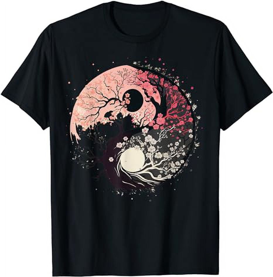 Cherry Blossom Taoism Yin Yang on Zen Taijitu Yin Yang T-Shirt ...