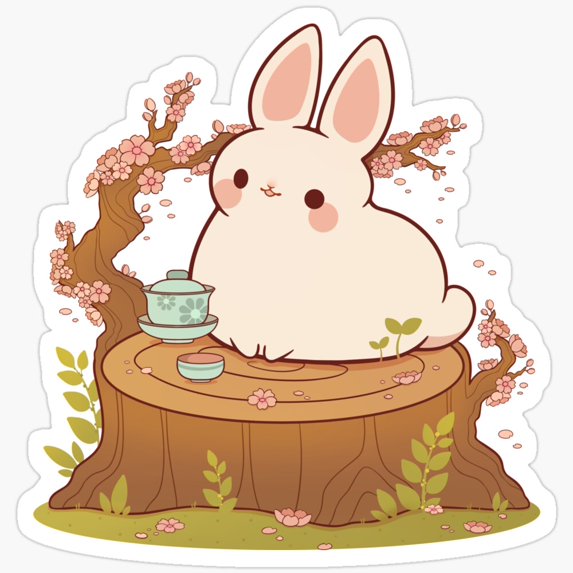 Cherry Blossom Tea Bunny Sticker Phone Decal Water Bottle Stickers Car ...