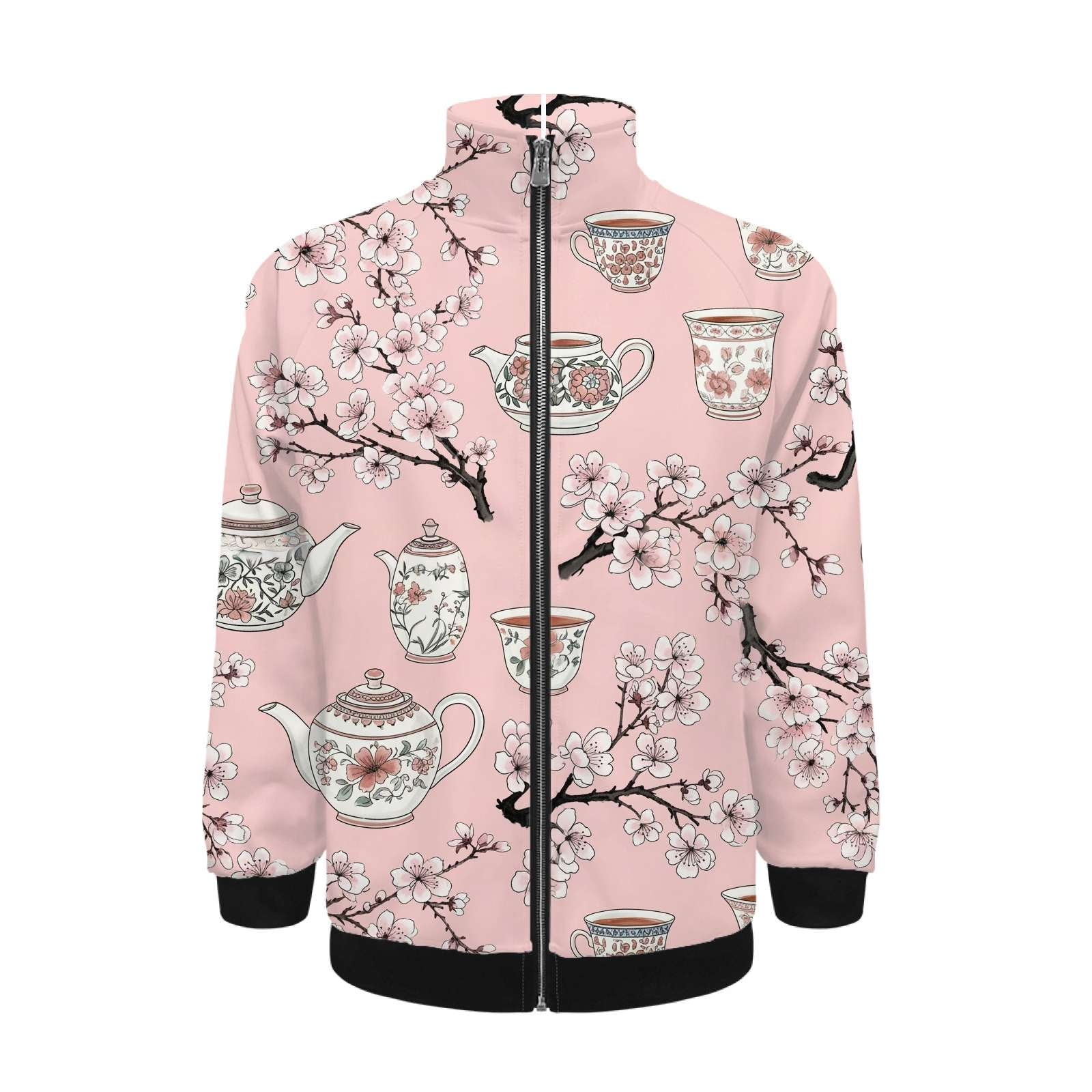 Cherry Blossom Tea Set Pattern Jacket Men's Street Cool Long Sleeves ...