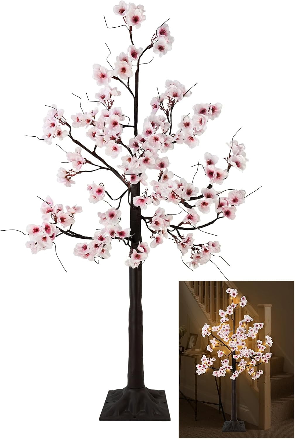 Cherry Blossom Tree, 6FT 96 Fairy Lights Artificial Lighted Tree for ...
