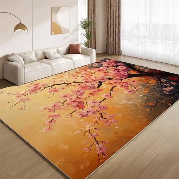 Cherry Blossom Tree Area Rugs, Abstract Oil Painting Carpet, Washable ...