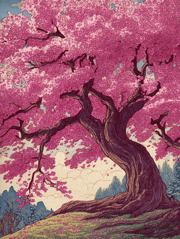 Cherry Blossom Tree Canvas Wall Art，Spring Landscape Living Room Decor ...