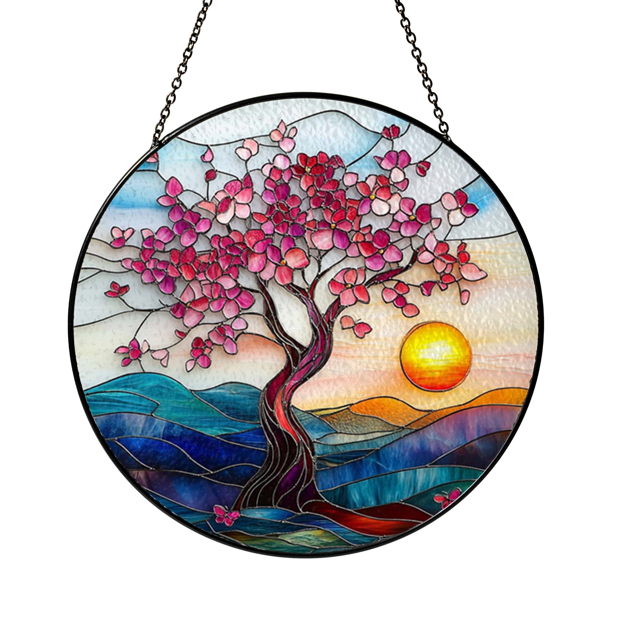 Cherry Blossom Tree Glass Window Ornament, Decorative Stained Glass ...