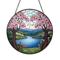 Cherry Blossom Tree Lake Glass Suncatcher Window Art Nature Scene ...