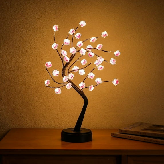 Cherry Blossom Tree Lamp, LED Bonsai Tree Lights, Battery/USB Operated ...