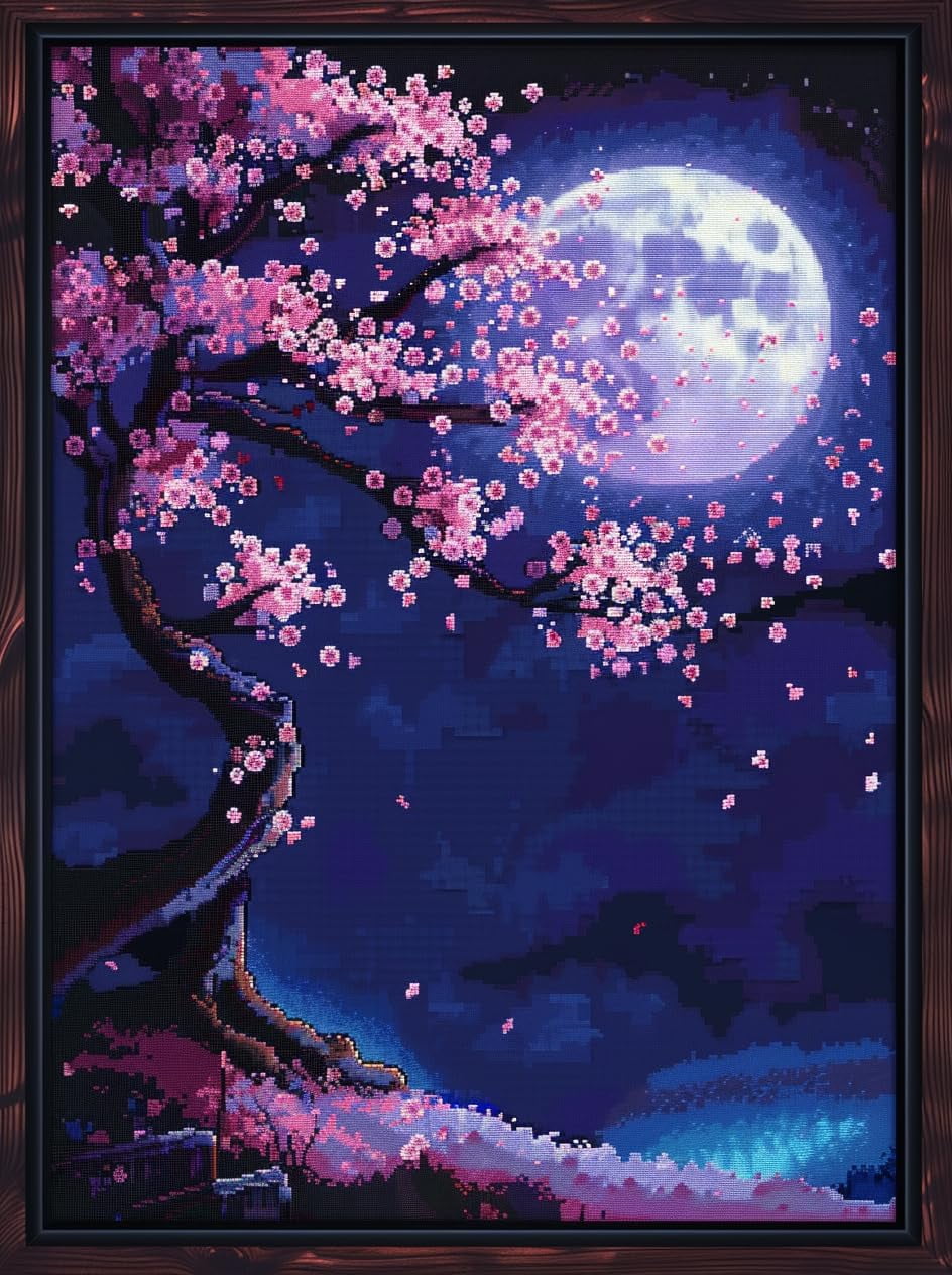 Cherry Blossom Tree under Moonlight DIY 11CT Stamped Cross Stitch Kits ...