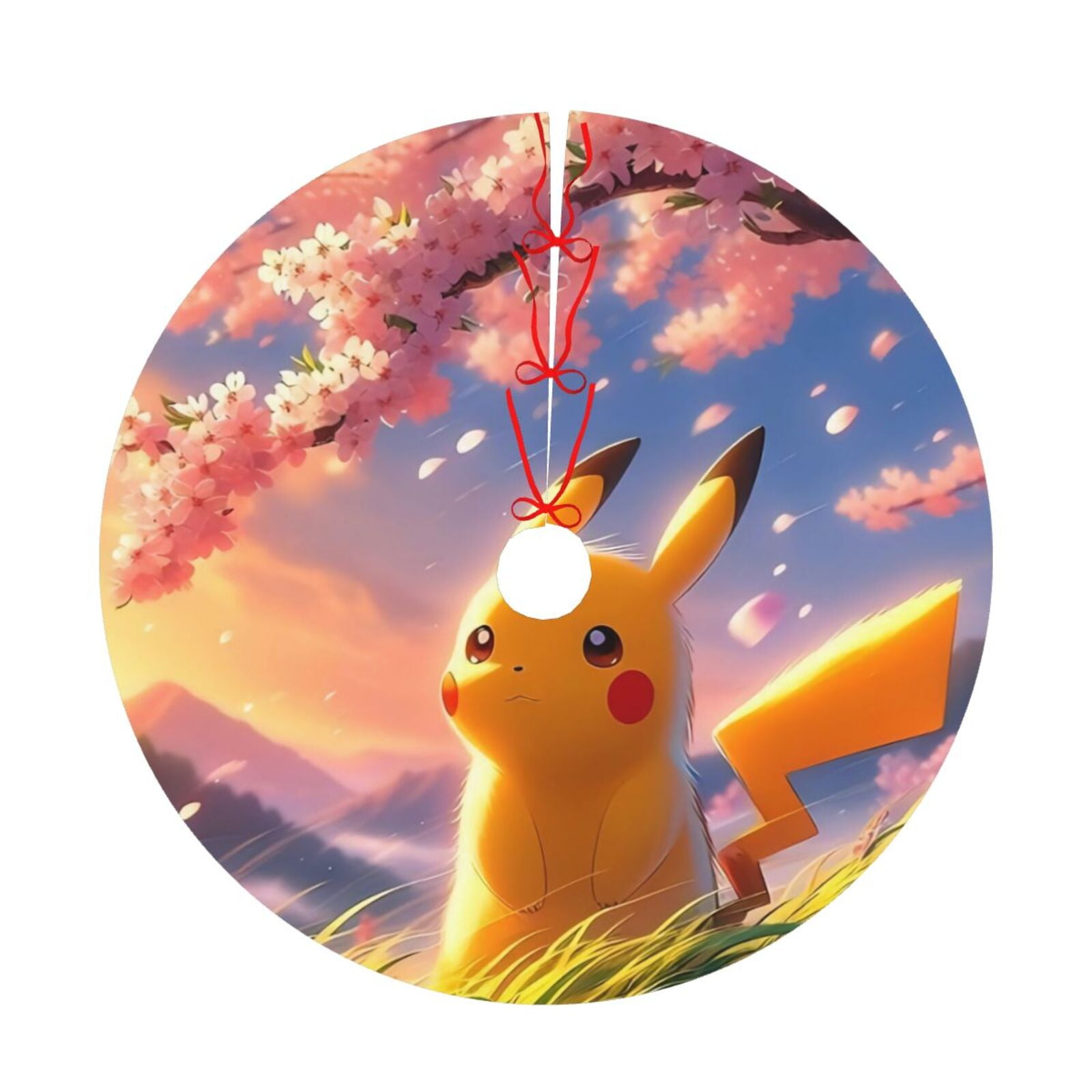 Cherry Blossom Tree P-okémon Pikachu Christmas Tree Skirt Soft and ...