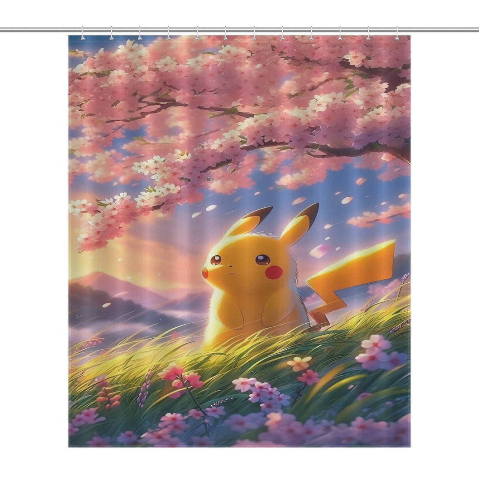 Cherry Blossom Tree Pokémon Pikachu Shower Curtain,Shower Curtain Liner ...