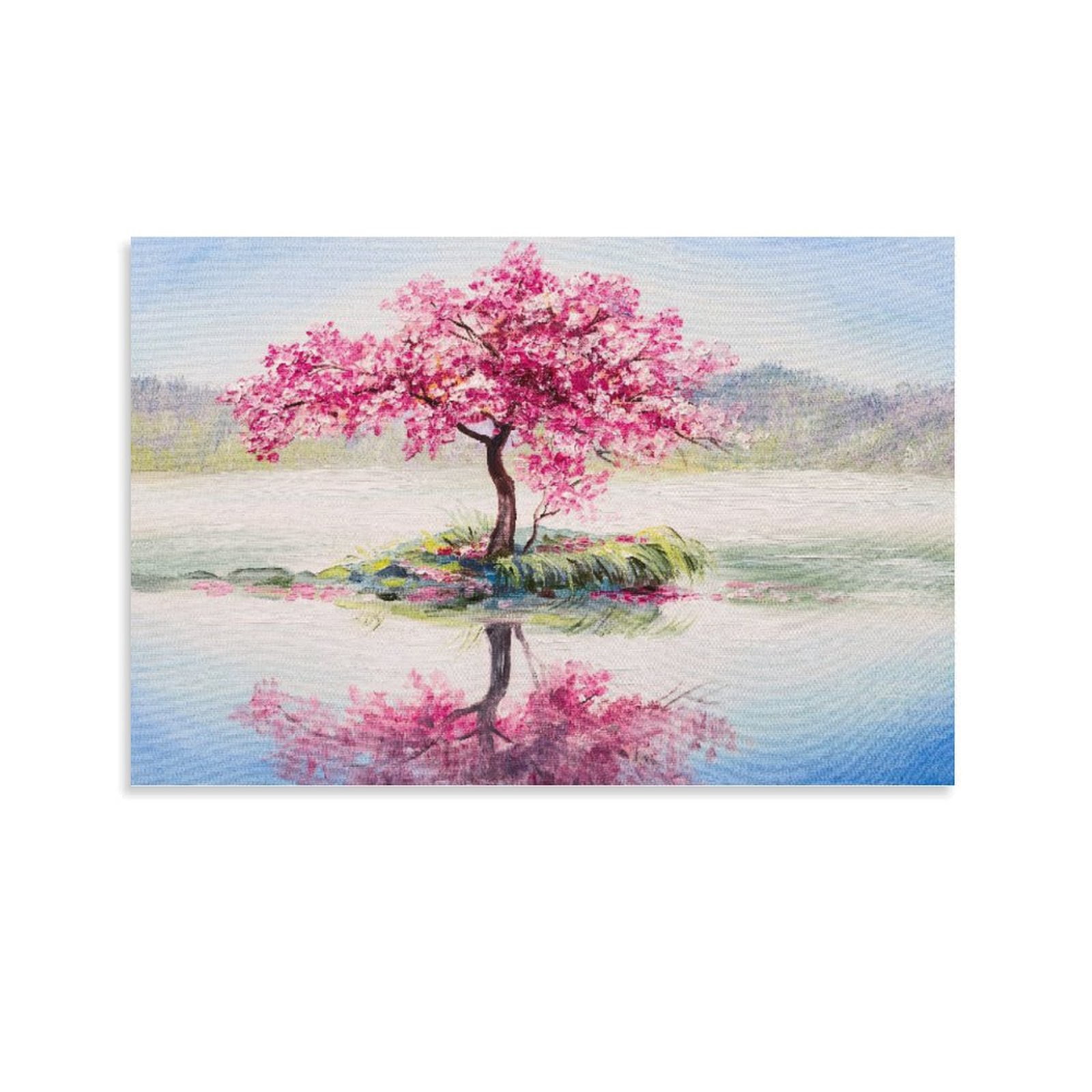 Cherry Blossom Tree Reflection of The Lake Canvas Art Poster And Wall ...