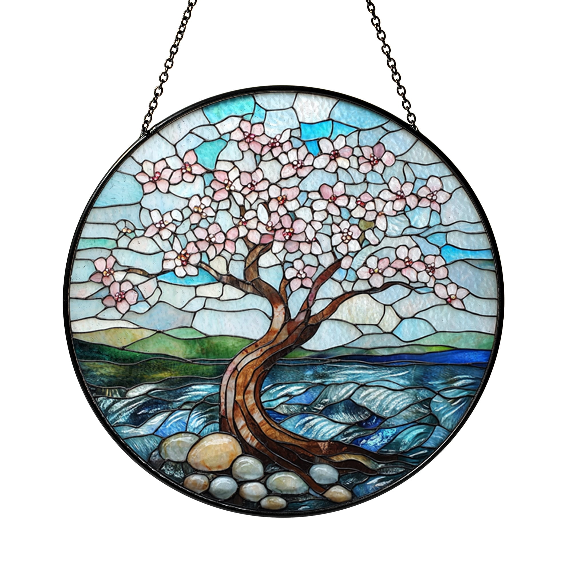 Cherry Blossom Tree by the Ocean Stained Glass Suncatcher, Scenic ...