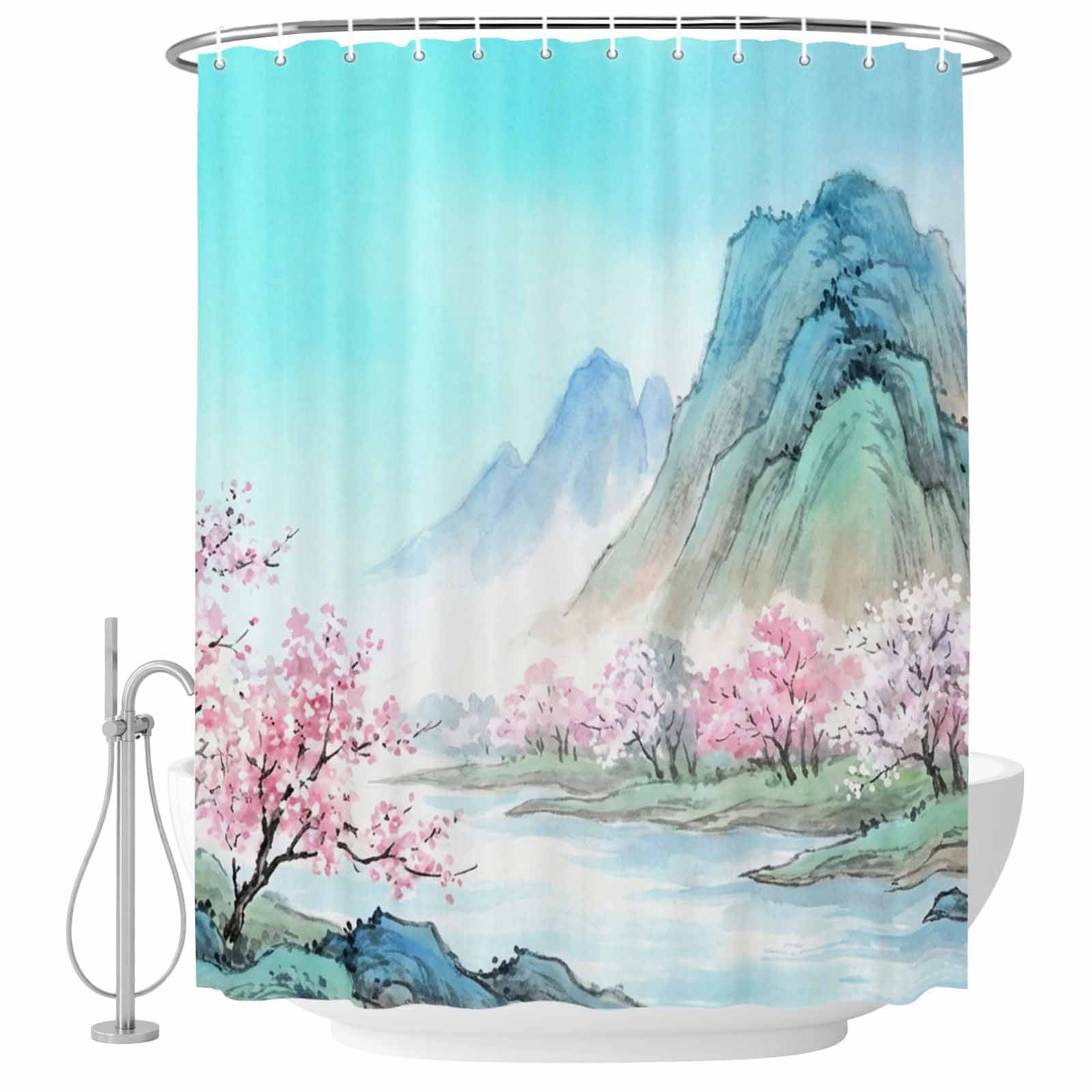 Cherry Blossom Trees Shower Curtain for Bathroom, Landscape Flowering ...