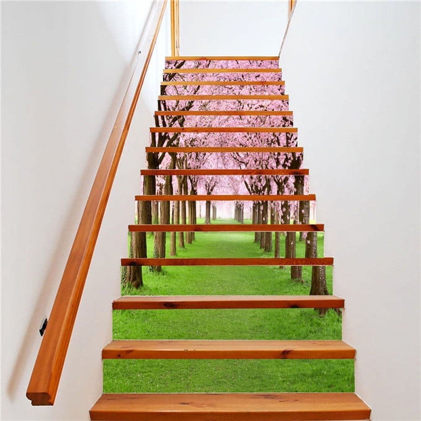 Cherry Blossom Trees Stairs Sticker Self-adhesive Waterproof Landscape ...