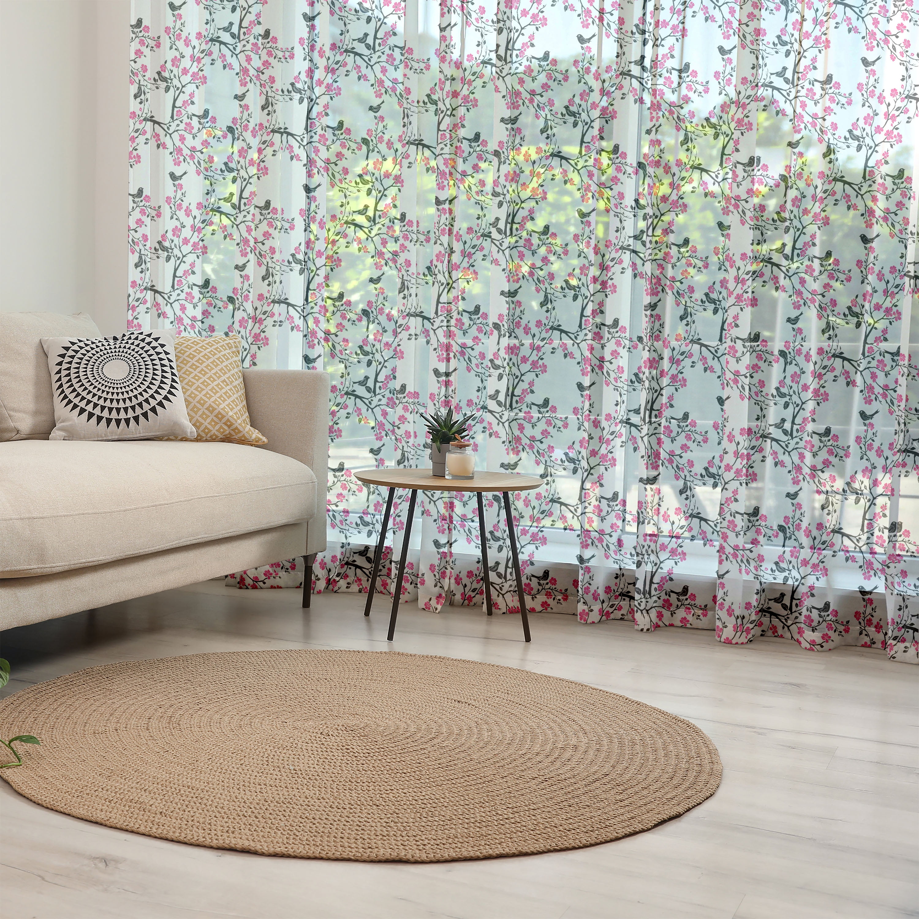 Cherry Blossom Tulle Curtains with Rod Pocket, Sakura Tree Flourishing ...