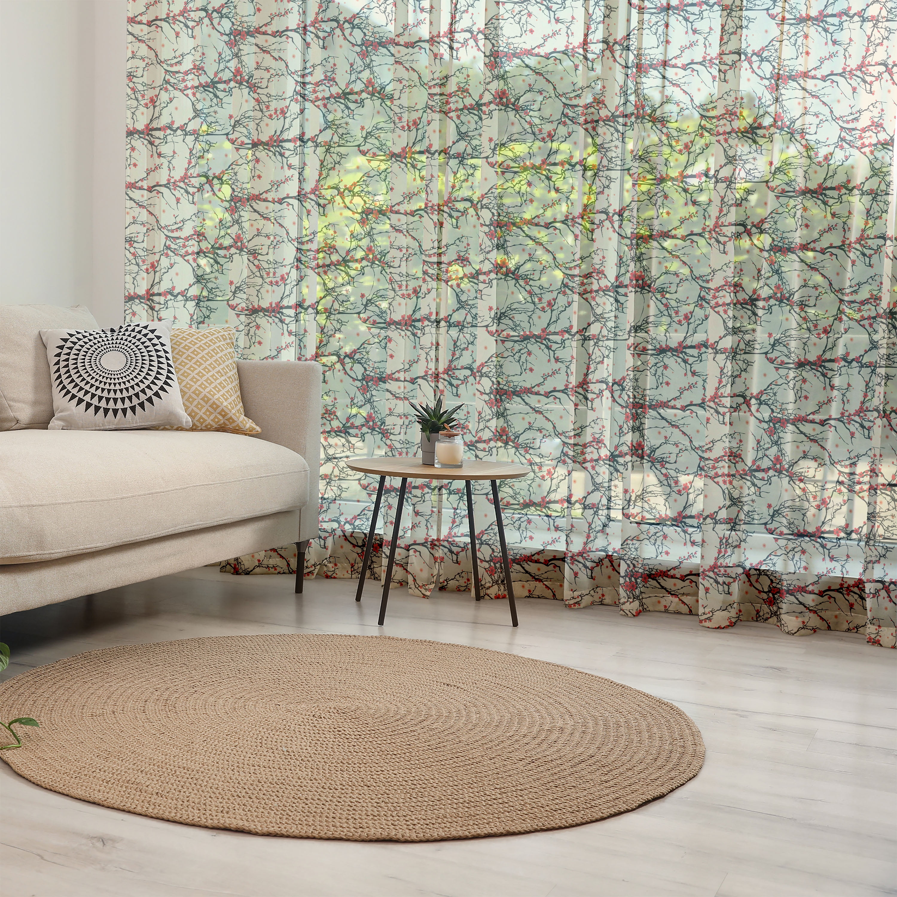 Cherry Blossom Tulle Curtains with Rod Pocket, Vivid Japanese Garden ...