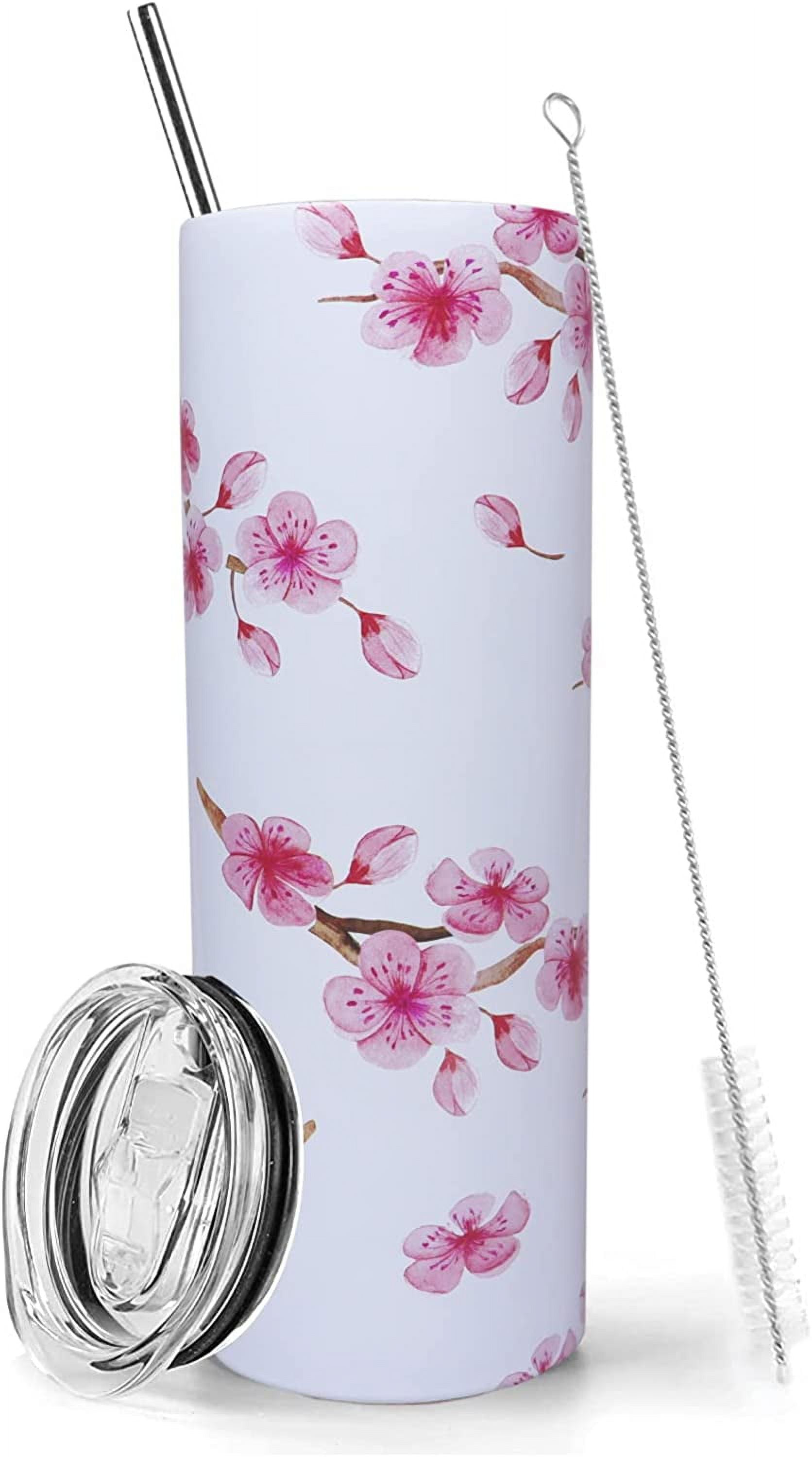 Cherry Blossom Tumbler With Lid and Straw 20 oz Insulated Pink Cherry ...