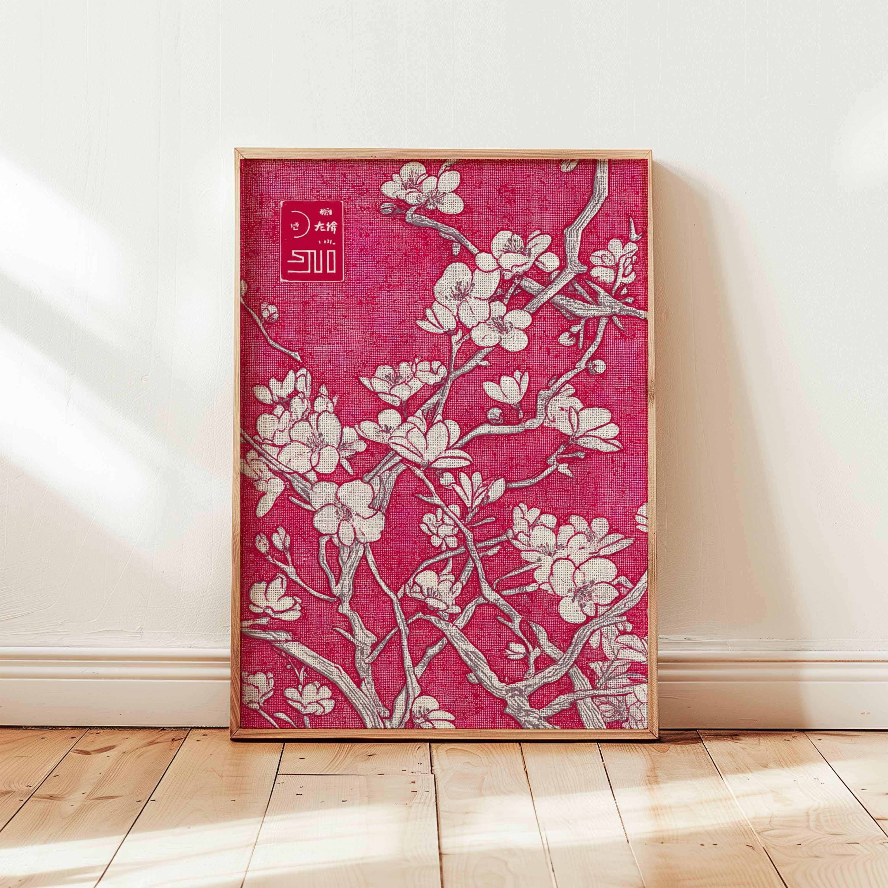 Cherry Blossom Wall Art, Japanese Textile Print Poster, Pink Floral ...