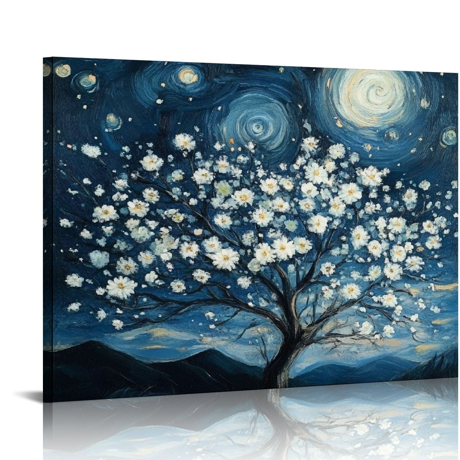 Cherry Blossom Wall Art Starry Night Floral Tree Pictures Wall Decor ...