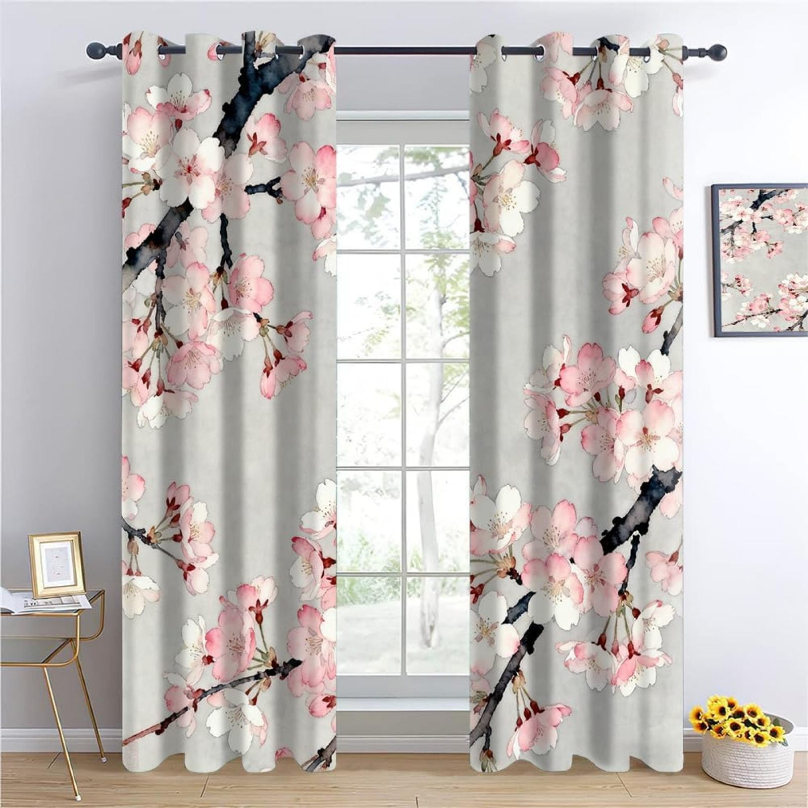 Cherry Blossom Watercolor Curtains, Thermal Insulated Darkening Drapes ...