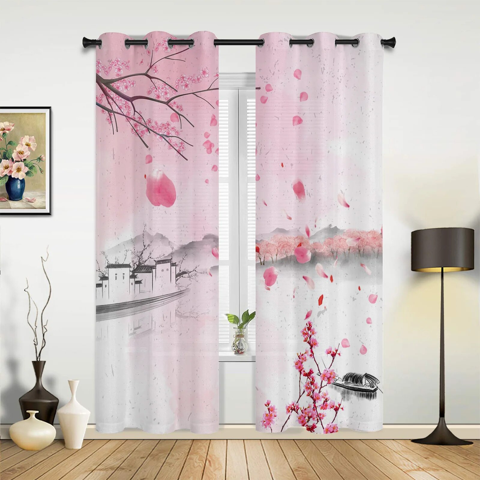 Cherry Blossom Watercolor Window Curtains for Living Room Bedroom ...