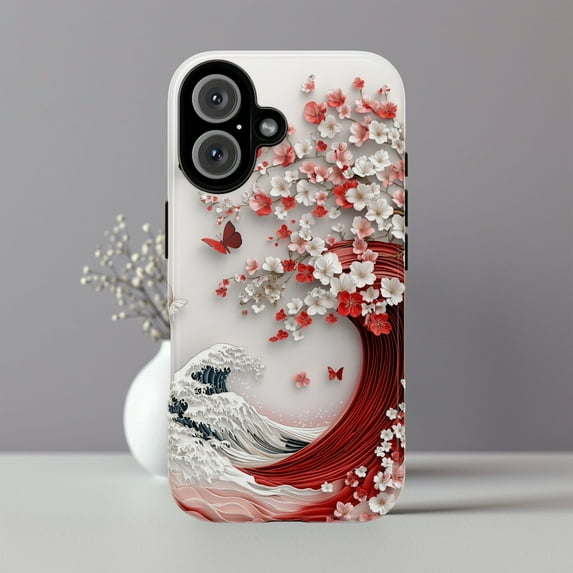 Cherry Blossom Wave 3D Japanese Floral Phone Case 17 16 15 14 13 12 11 ...