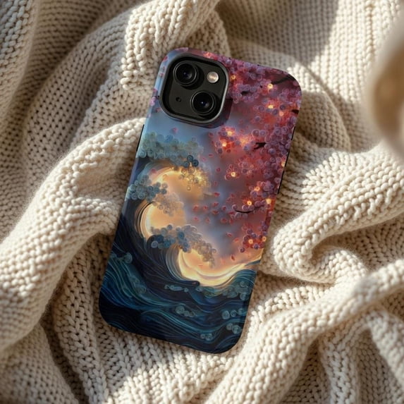 Cherry Blossom Wave Phone Case - Japanese Ocean Art Aesthetic Design ...