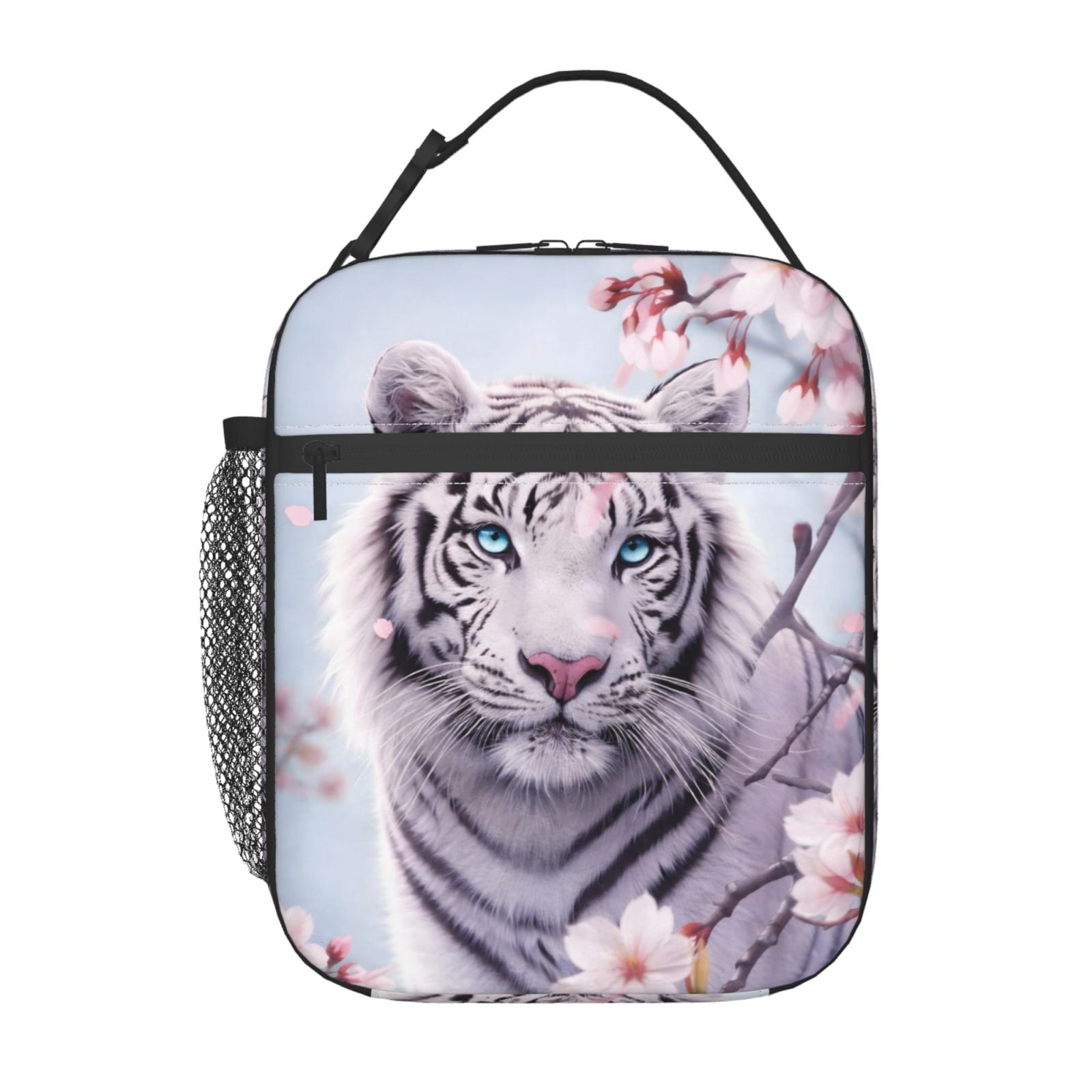 Cherry Blossom White Tiger Lunch Bag Portable Thermal Lunch Box for Men ...