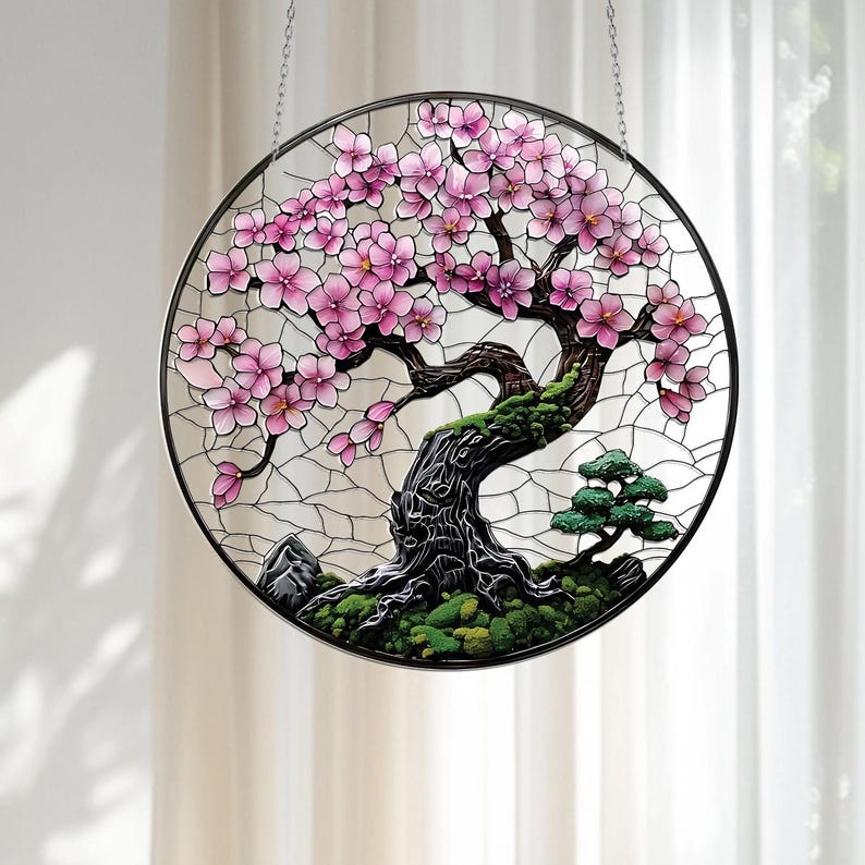 Cherry Blossom Window Hanging Acrylic, Sakura Tree Suncatcher, Japanese ...