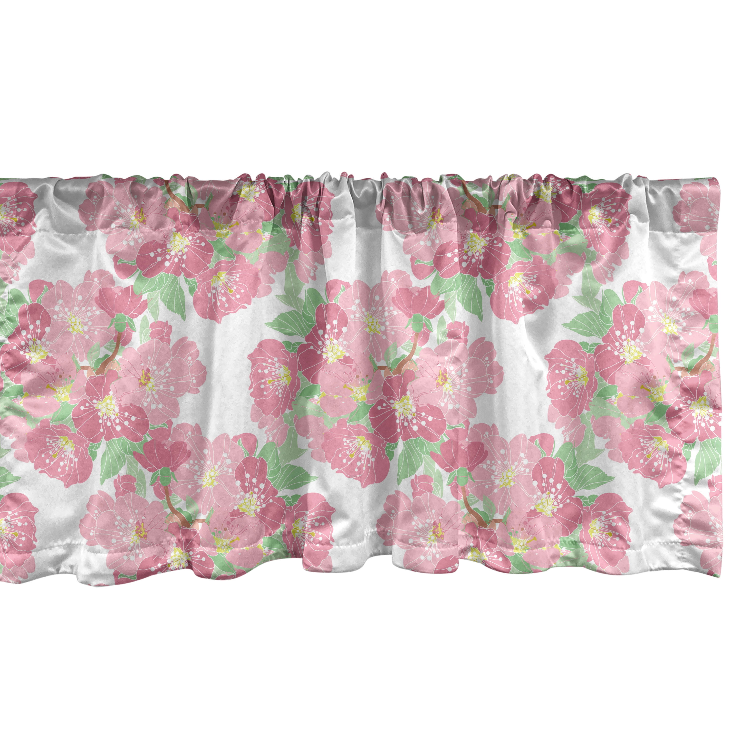 Ambesonne Cherry Blossom Valance Pack of 2, Symbolic Bloom, 54"X12 ...