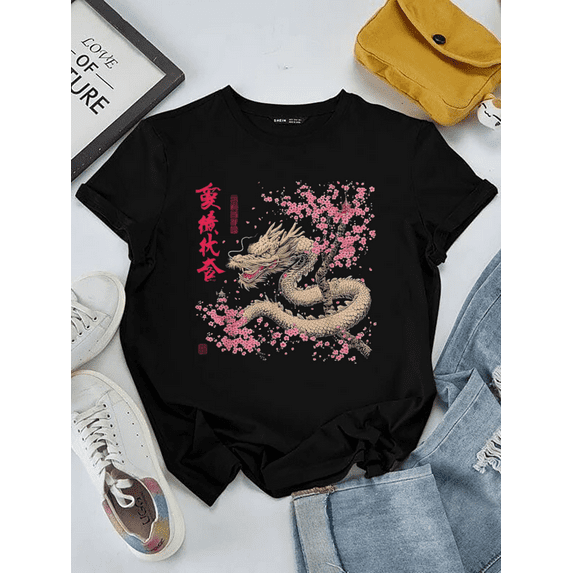 Cherry Blossom With Traditional Chinese Dragon Graphic up to Size 5XL ...