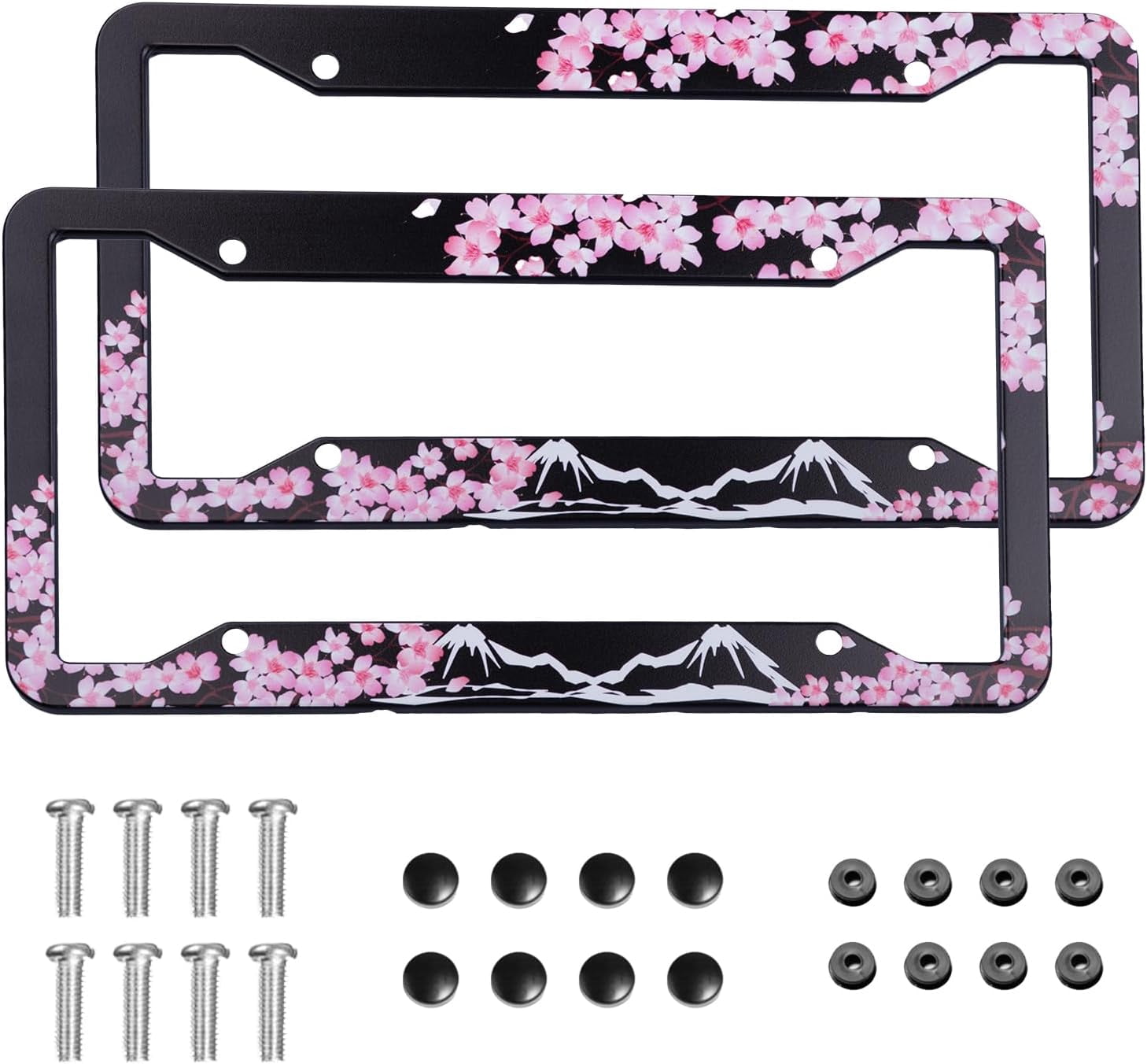 Cherry Blossom and Mountain License Plate Frame 2 Pack US Car Plate ...