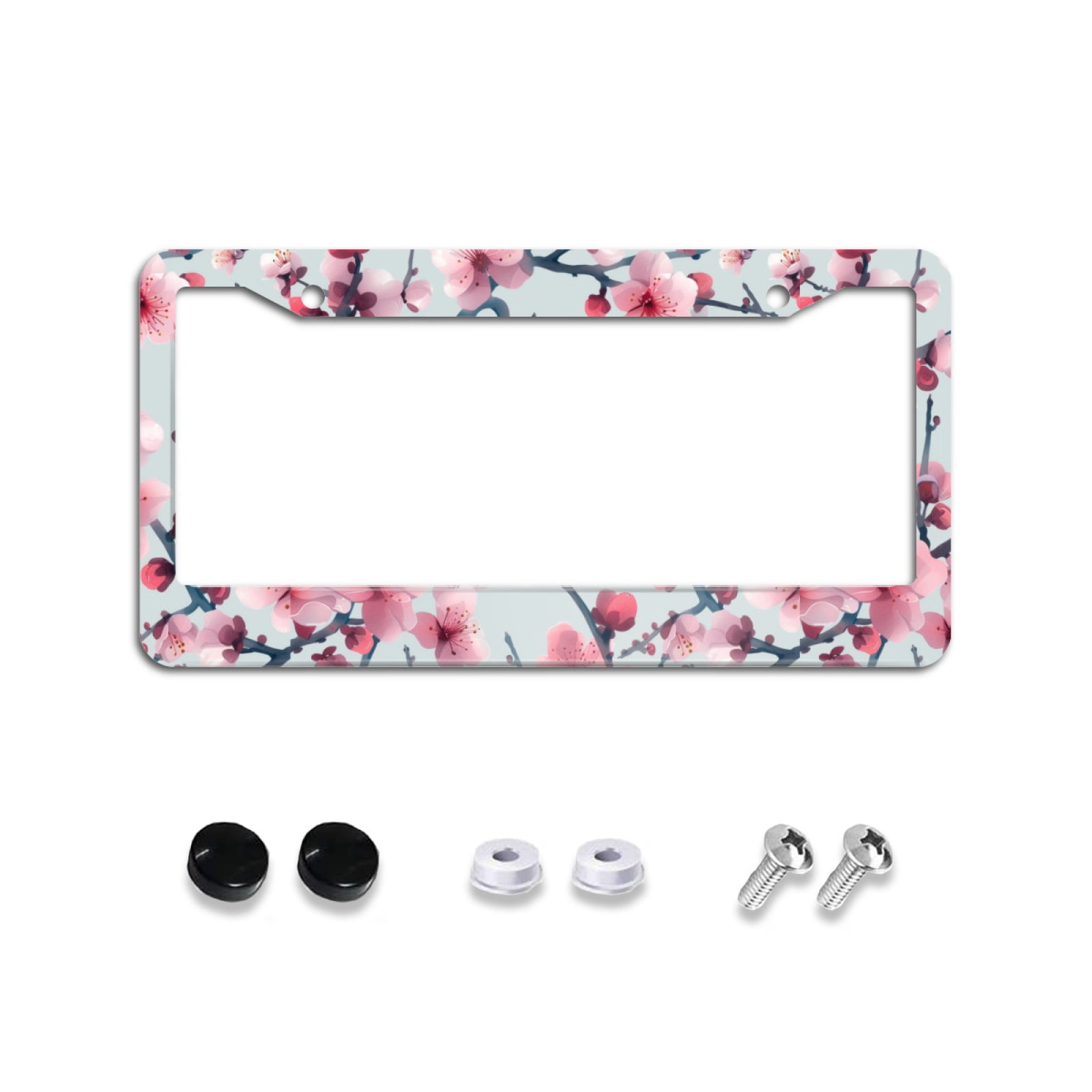 Cherry Blossom on Light Blue License Plate Frames for Women Men Car ...