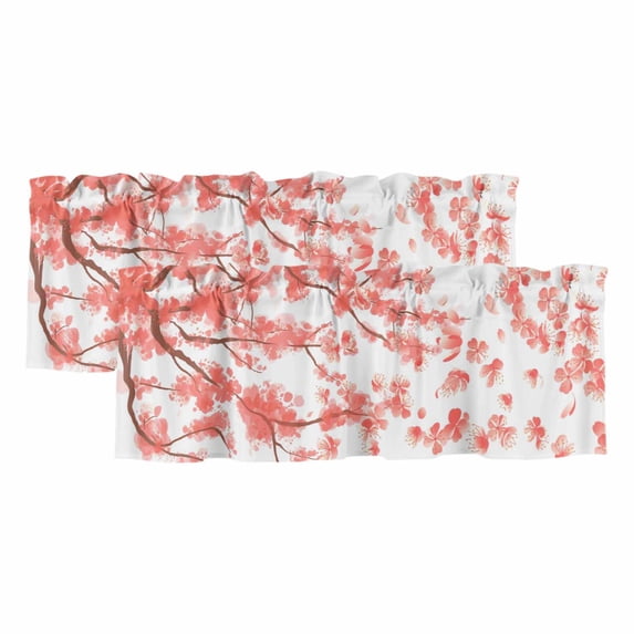 Cherry Blossoms 2 Panels Kitchen Valance, Beautiful Pink Falling Flower ...