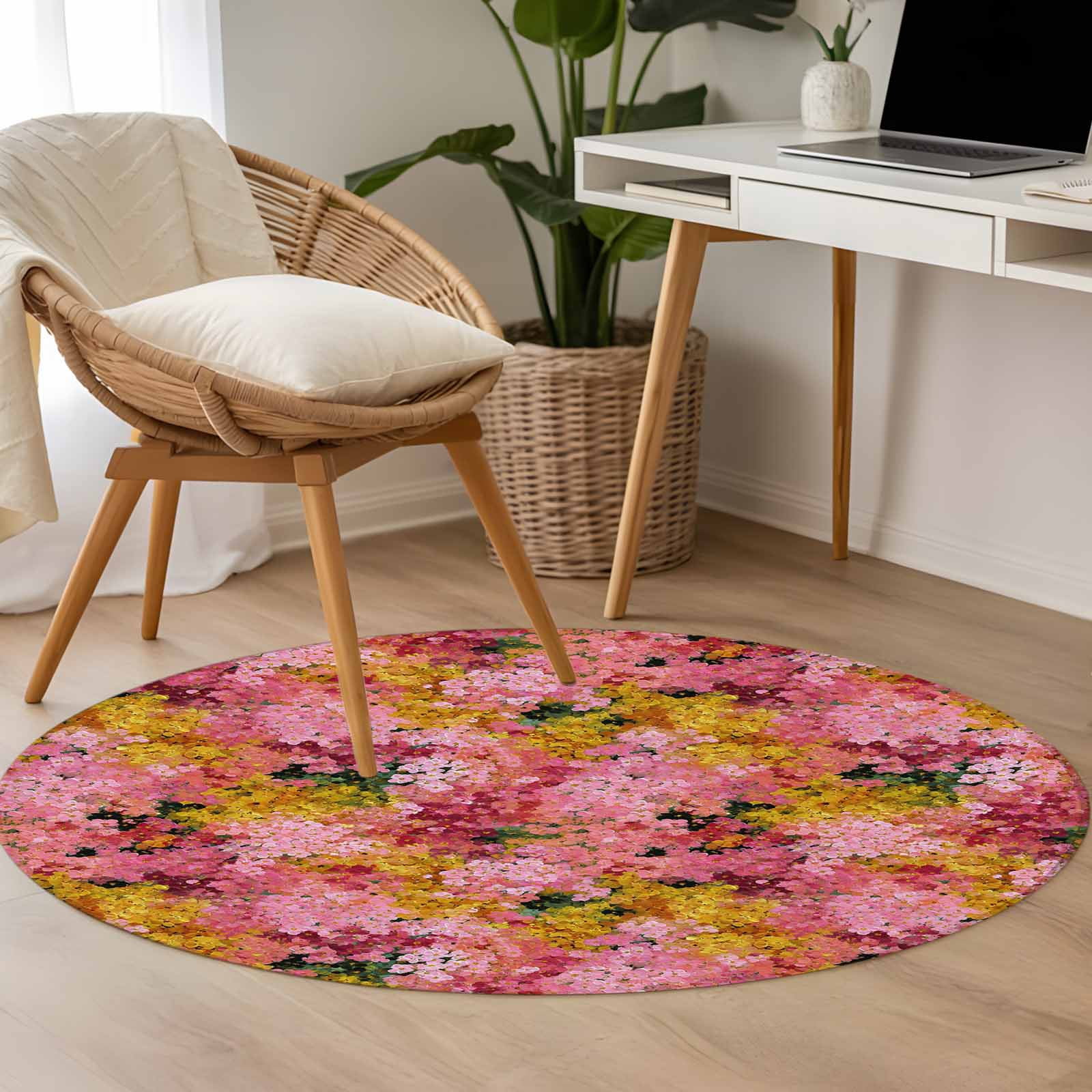 Cherry Blossoms 3.3ft Round Rug for Bedroom Reading Corner, Modern ...