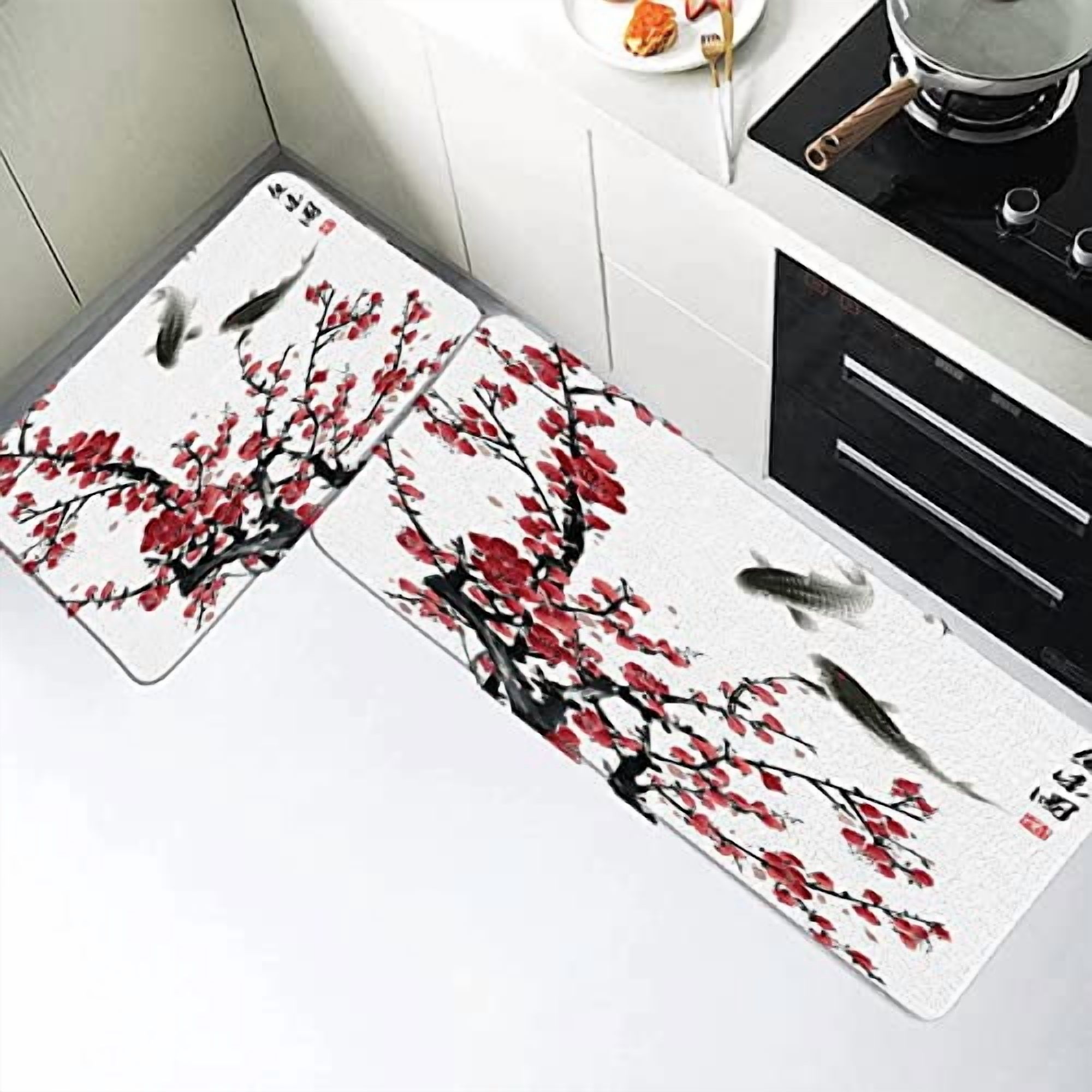 Cherry Blossoms Bath Mat Asian Decor Red Plum Blossom Bloom Trees ...