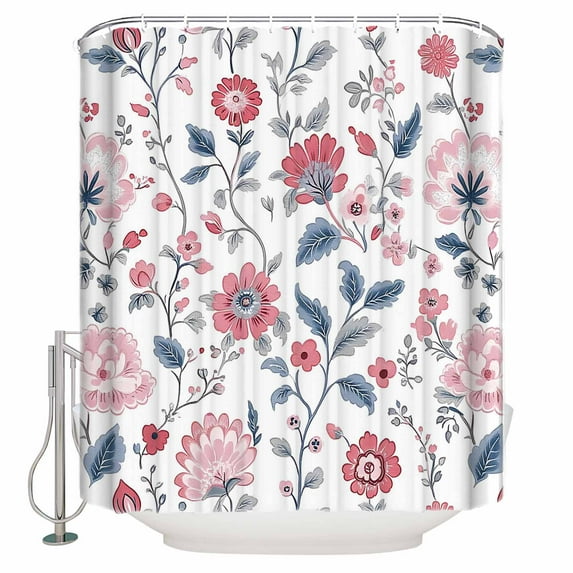 Cherry Blossoms Bathroom Shower Curtains with 12 Hooks Polyester ...