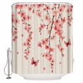 Cherry Blossoms Bathroom Shower Curtains with 12 Hooks Polyester ...