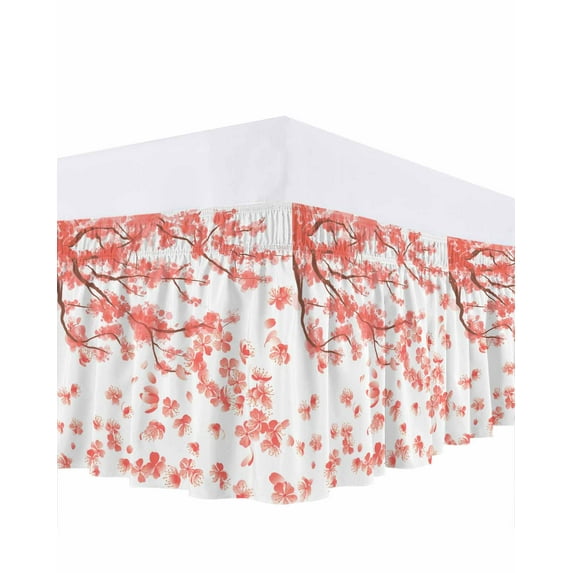 Cherry Blossoms Bed Skirt King Size 16 Inch Drop, Beautiful Pink Falling Flower Spring Plants ...