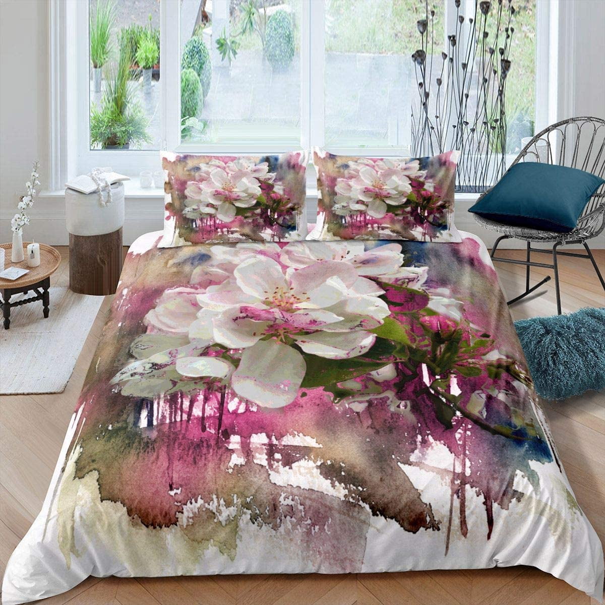 Cherry Blossoms Bedding Set Pink Floral Comforter Cover For Girl Teen ...
